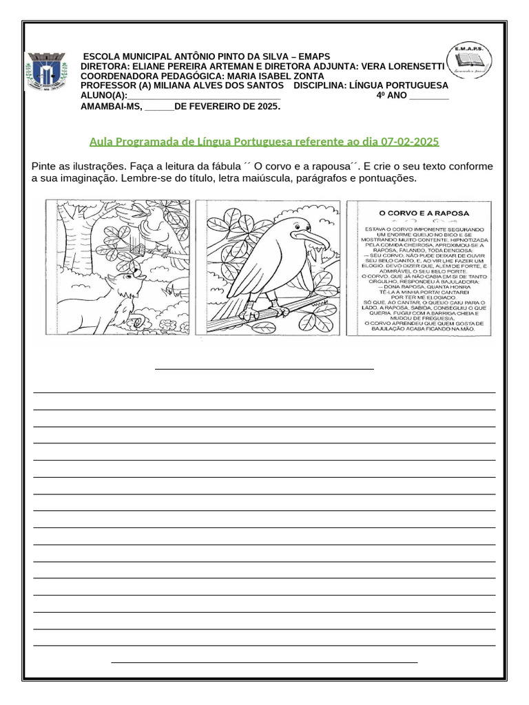 Atividades Aula Programada Miliana. 4 A. | PDF | Pedagogia