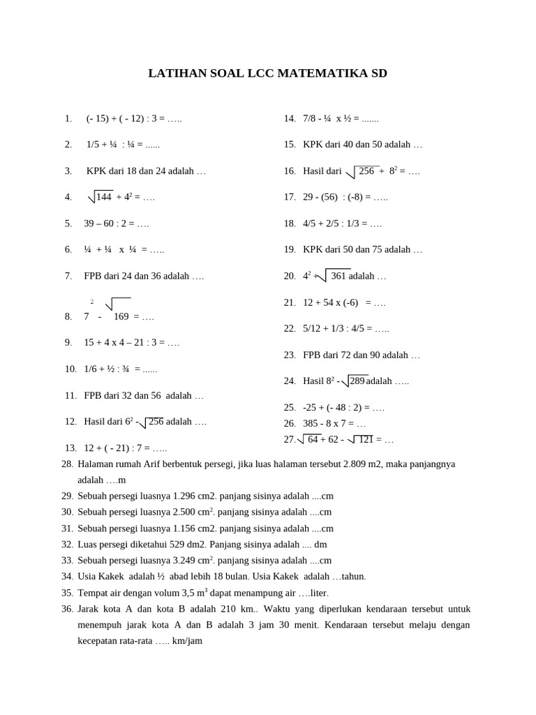 Latihan Soal LCC Matematika SD | PDF
