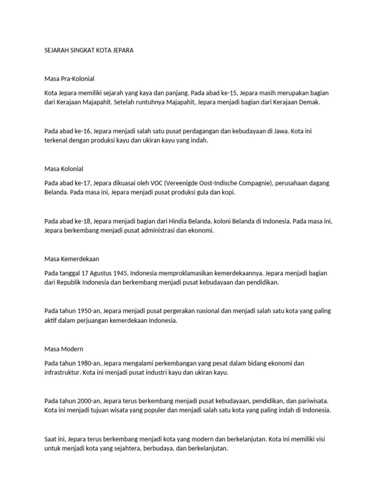 Sejarah Singkat Kota Jepara | PDF
