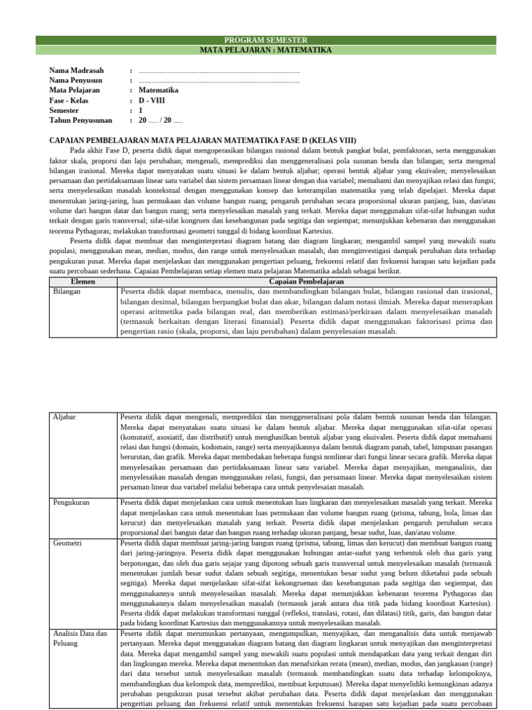 Prosem Matematika Viii | PDF