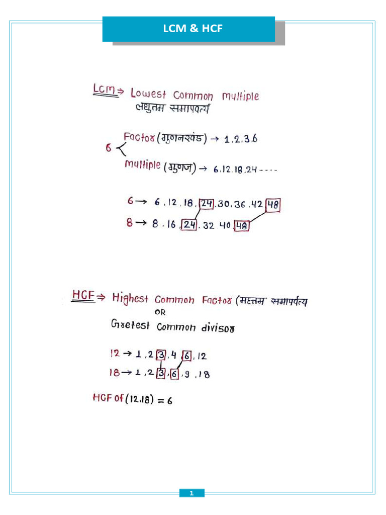 HCF & LCM Class Notes 01 | PDF | Elementary Mathematics | Number Theory