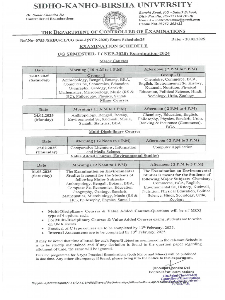 Semister 1 External Exam Schedule | PDF