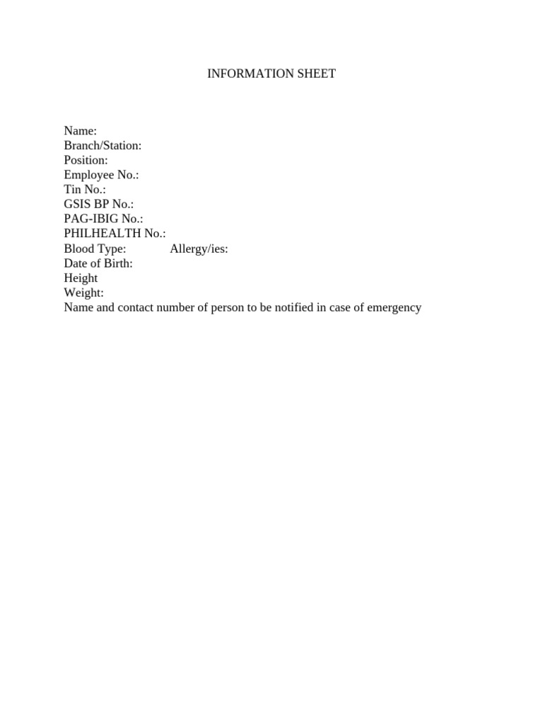 Employee Information Sheet | PDF