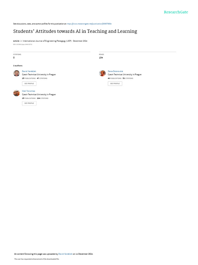Students' Attitudes Towards AI in Teaching and Learning | PDF | Artificial Intelligence ...