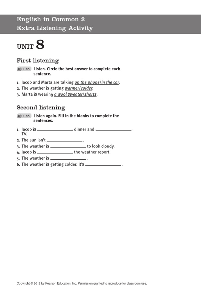 EIC2 Unit8 ExListening Activities | PDF