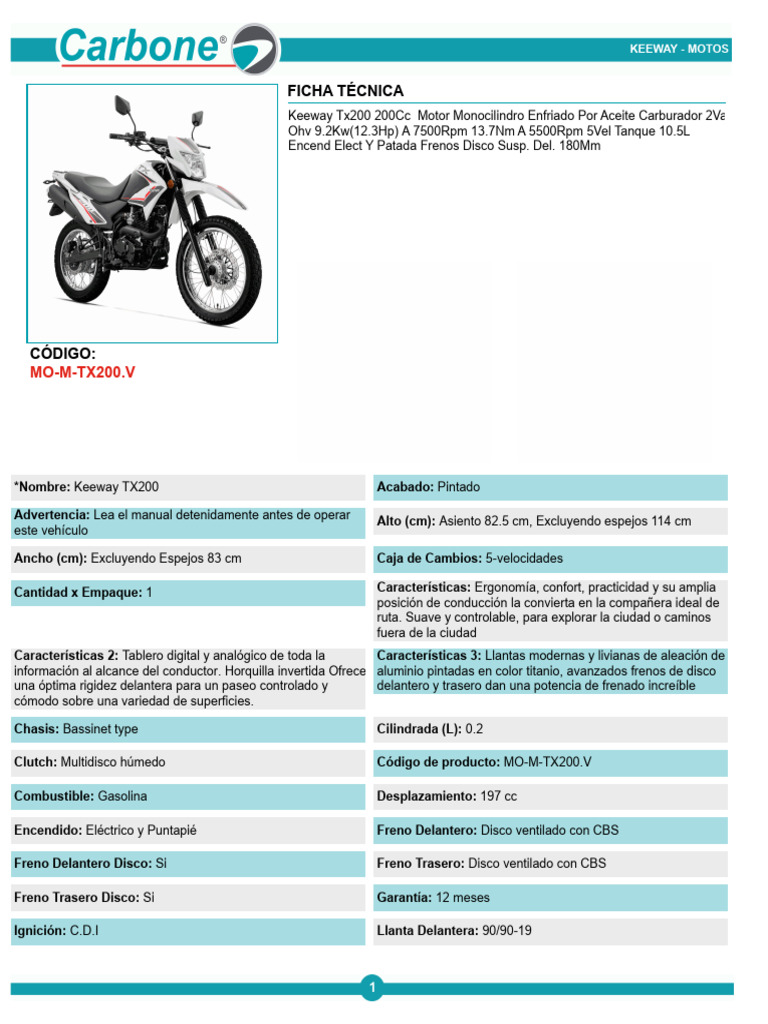 Mo M tx200.v Keeway tx200 200cc | PDF | Motocicleta | Industria automotriz