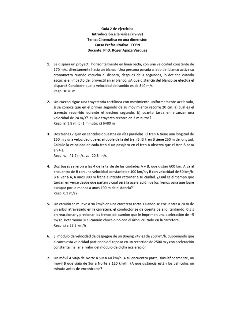 Problemas de Cinemática en 1D | PDF | Velocidad | Ascensor