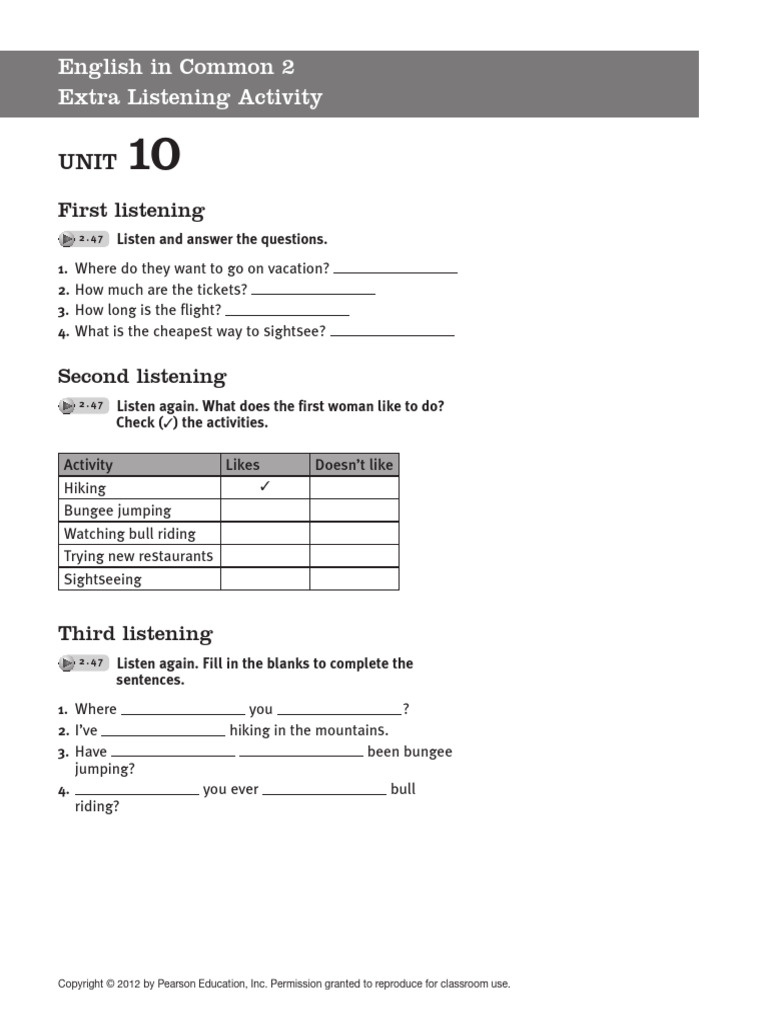 EIC2 Unit10 ExListening Activities | PDF
