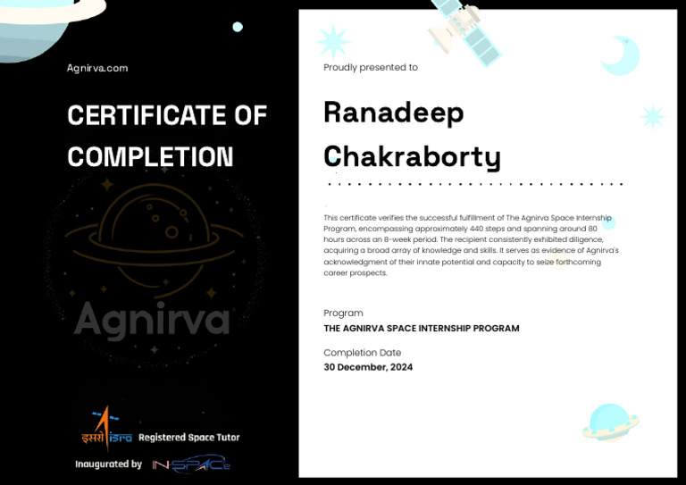 Agnirva Space Internship Completion Certificate | PDF