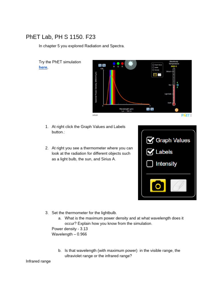 PhET LAB - Radiation and Spectra. Lab assignment | PDF