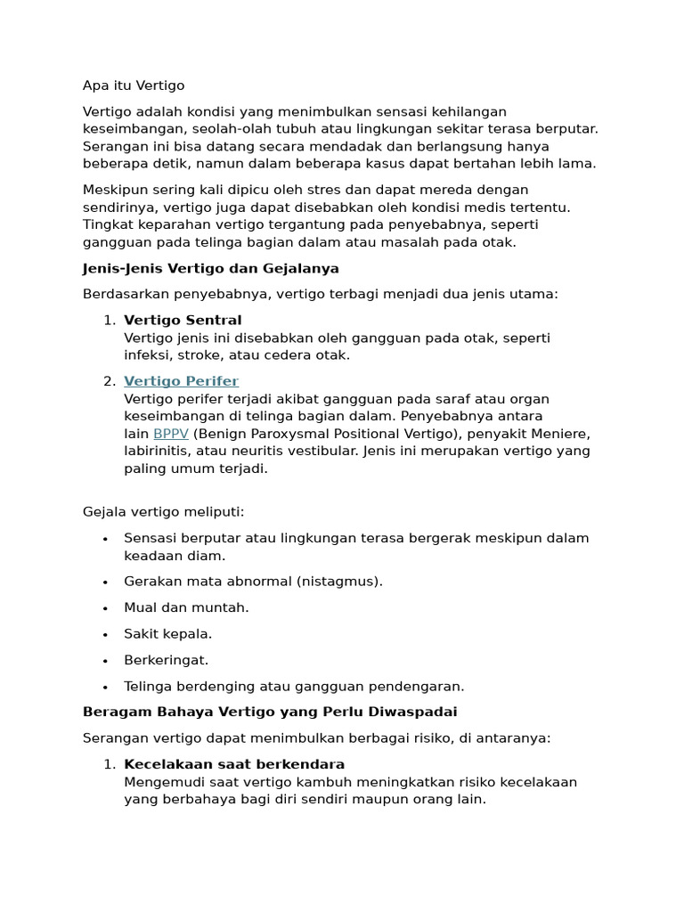 Apa itu Vertigo | PDF