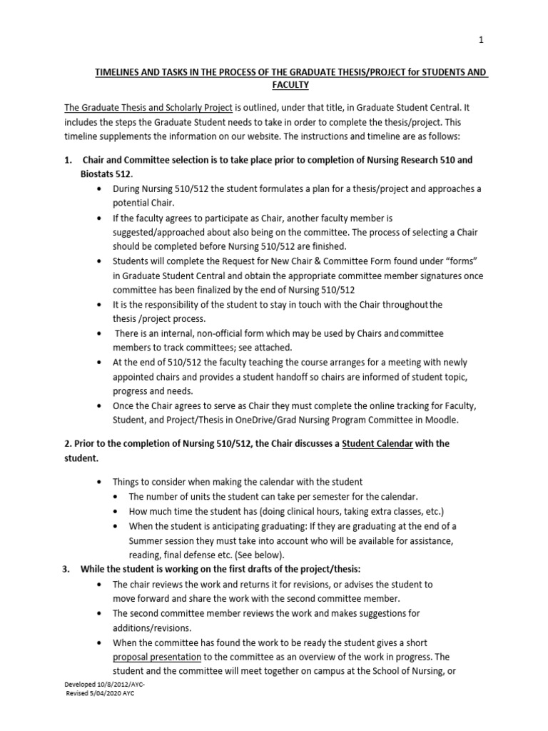Timelines and Tasks in The Process of The Graduate Thesis 5.20 | PDF ...