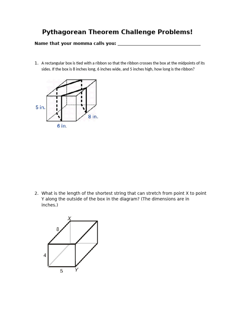 Pythagorean Theorem Challenge Problems | PDF