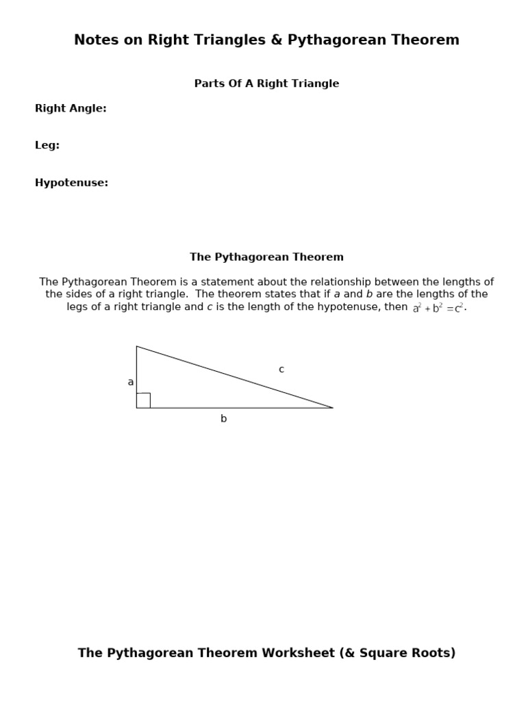 Right Triangle Basics & Pythagorean Problems | PDF | Elementary ...