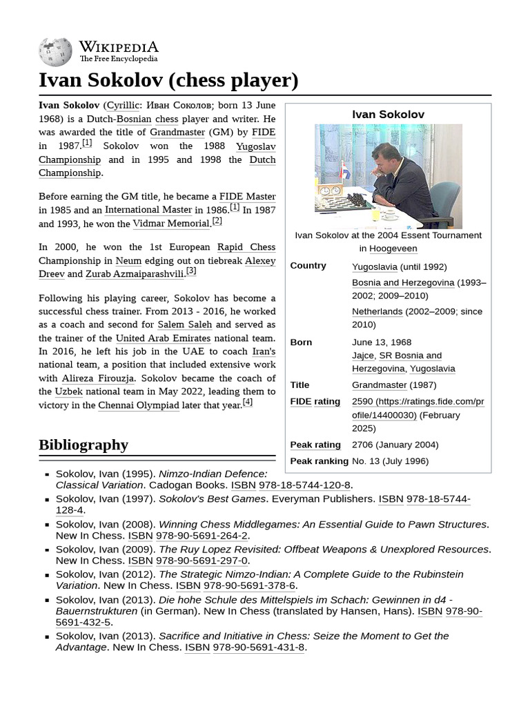 Ivan Sokolov (Chess Player) | PDF | Abstract Strategy Games | Chess ...