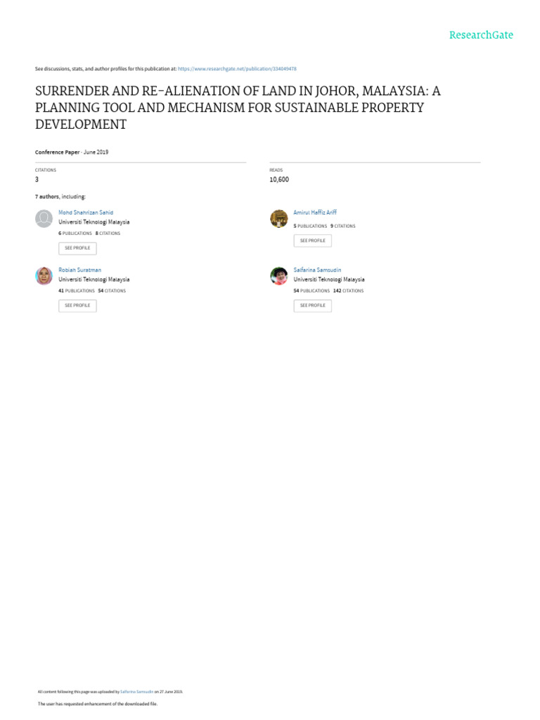 Surrender and Re-Alienation of Land in Johor, Malaysia | PDF ...