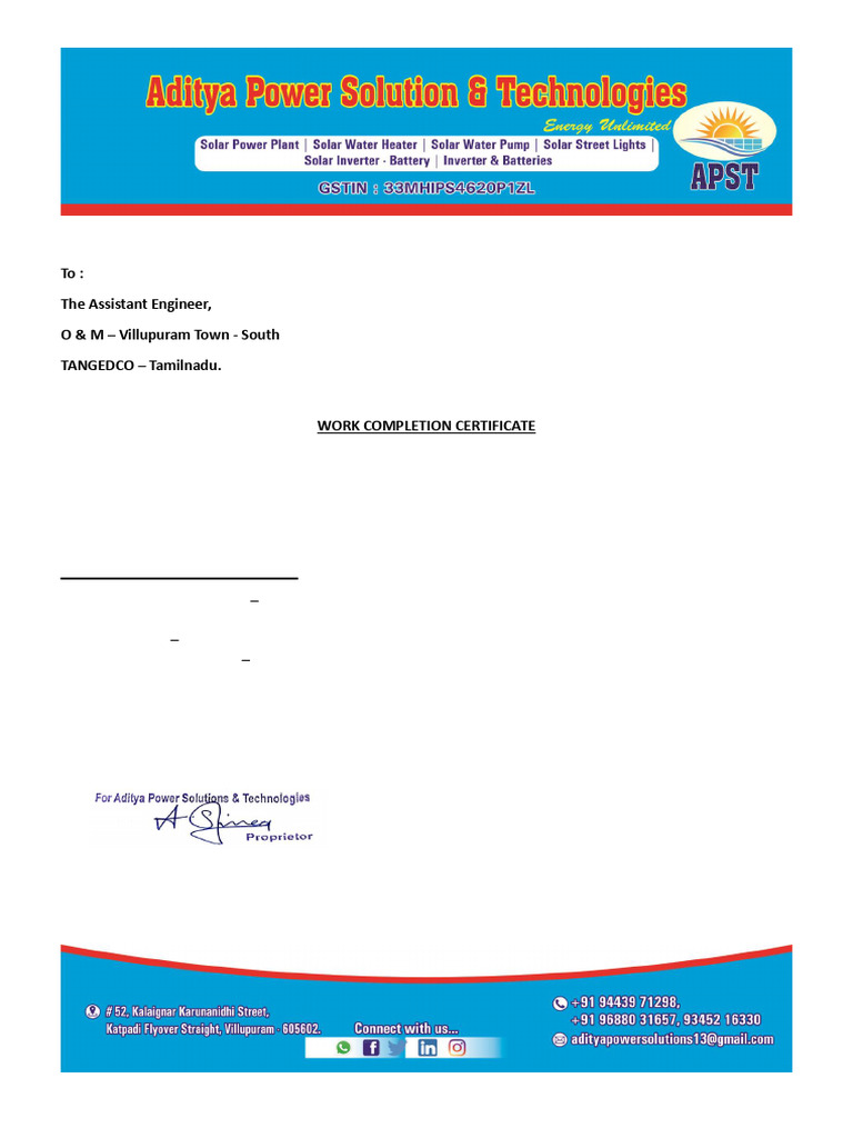 Solar Power Plant Completion Report | PDF