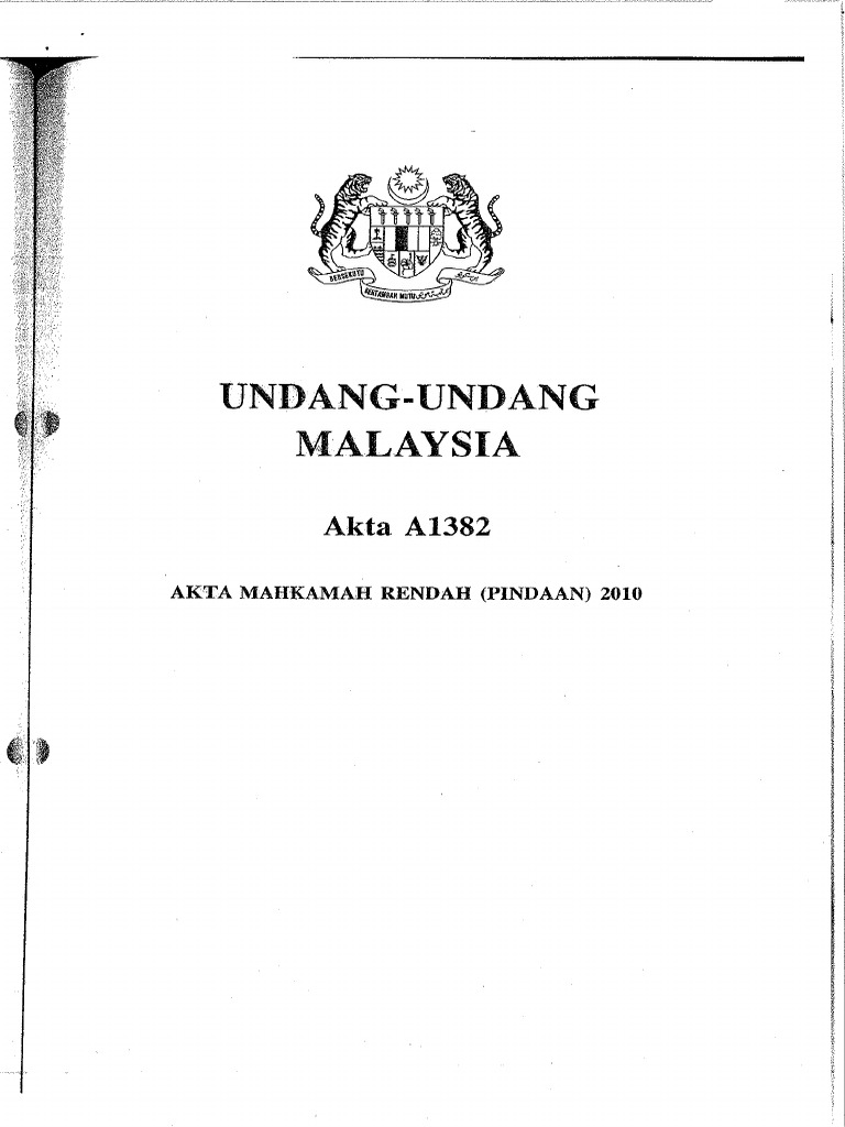 Akta A1382 Akta Mahkamah Rendah Pindaan 2010 Gaz 30 9 2010 | PDF