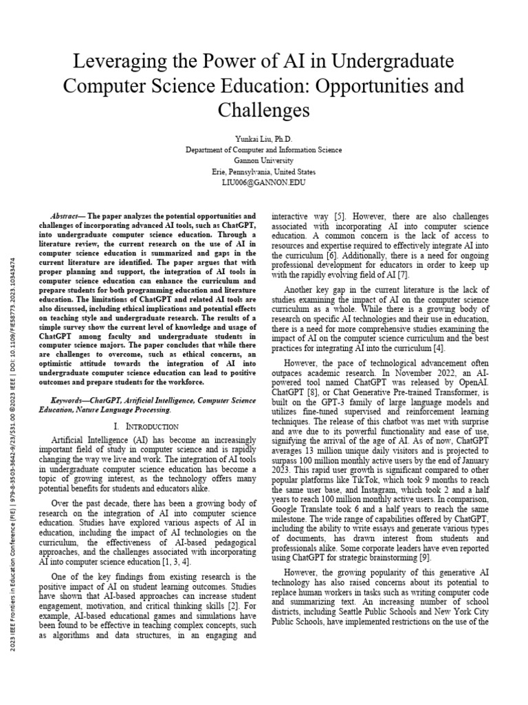 Leveraging The Power of AI in Undergraduate Computer Science Education Opportunities and ...