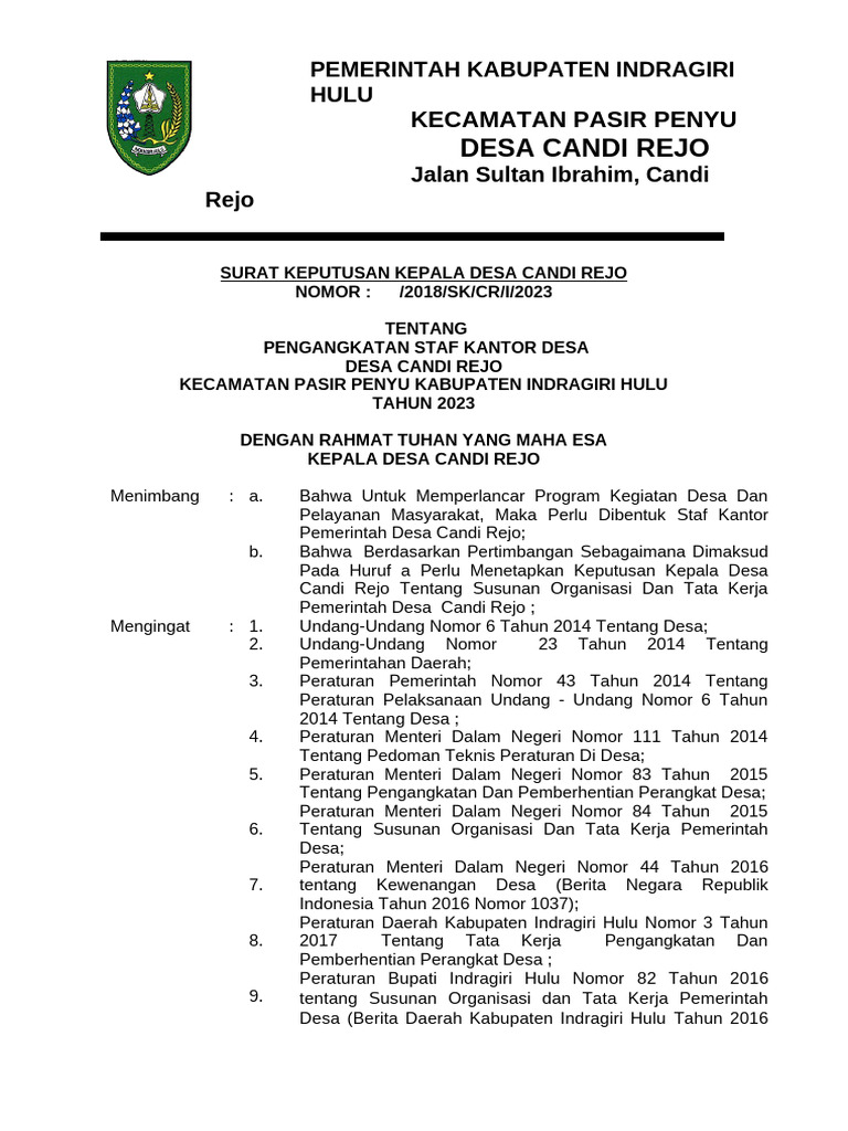Pengangkatan Staf dan Petugas Desa 2023 | PDF
