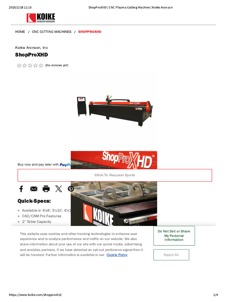ShopProXHD - CNC Plasma Cutting Machine - Koike Aronson | PDF ...