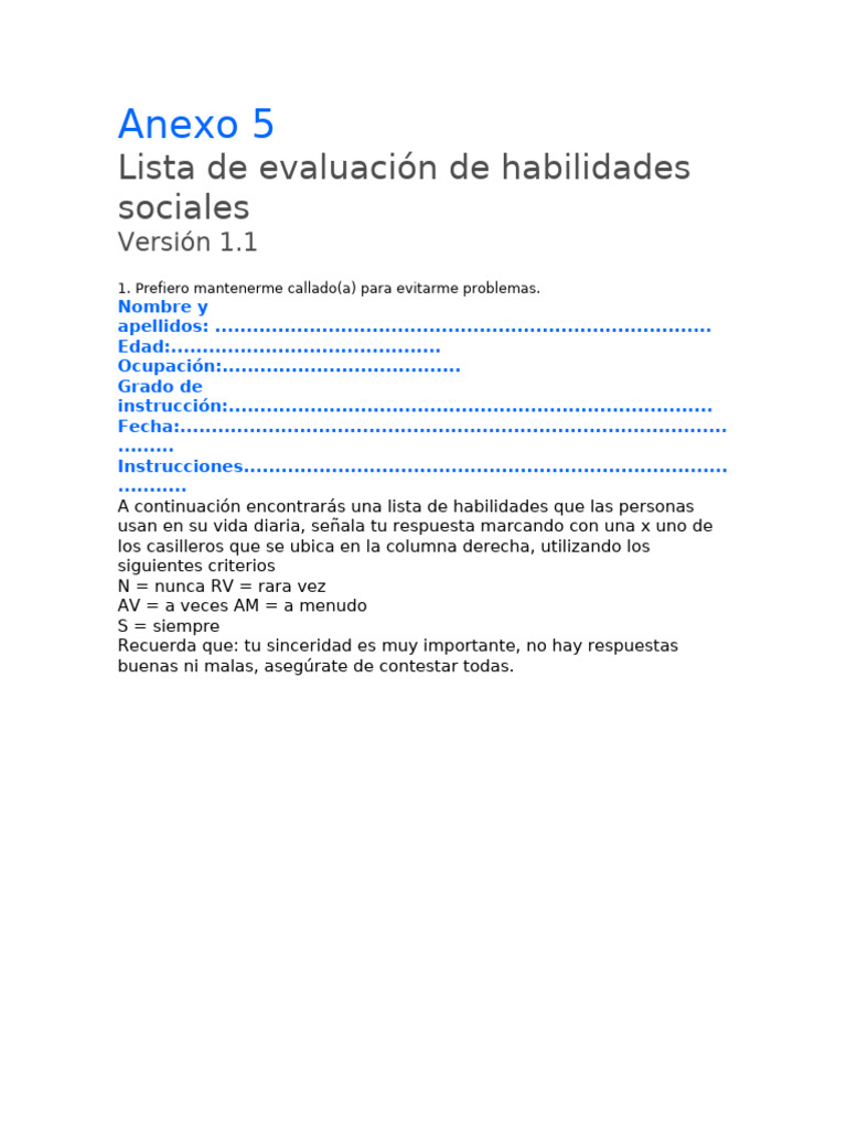 Evaluación de Habilidades Sociales | PDF