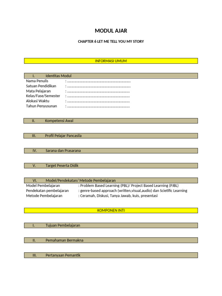 Contoh Kolom Modul Ajar | PDF