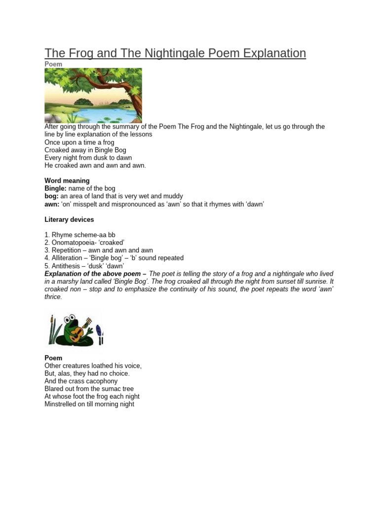 The Frog and The Nightingale Poem Explanation | PDF | Poetry | Rhyme