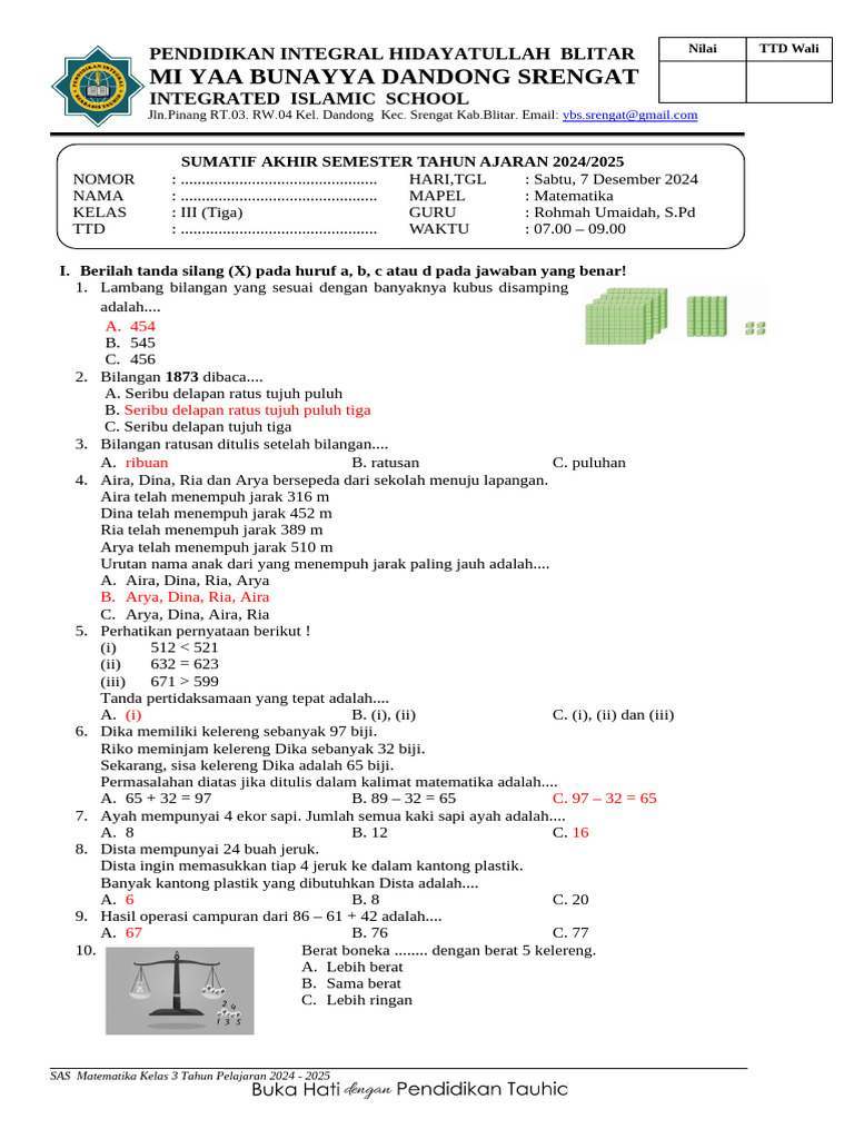 sumatif akhir ganjil kelas 3 | PDF