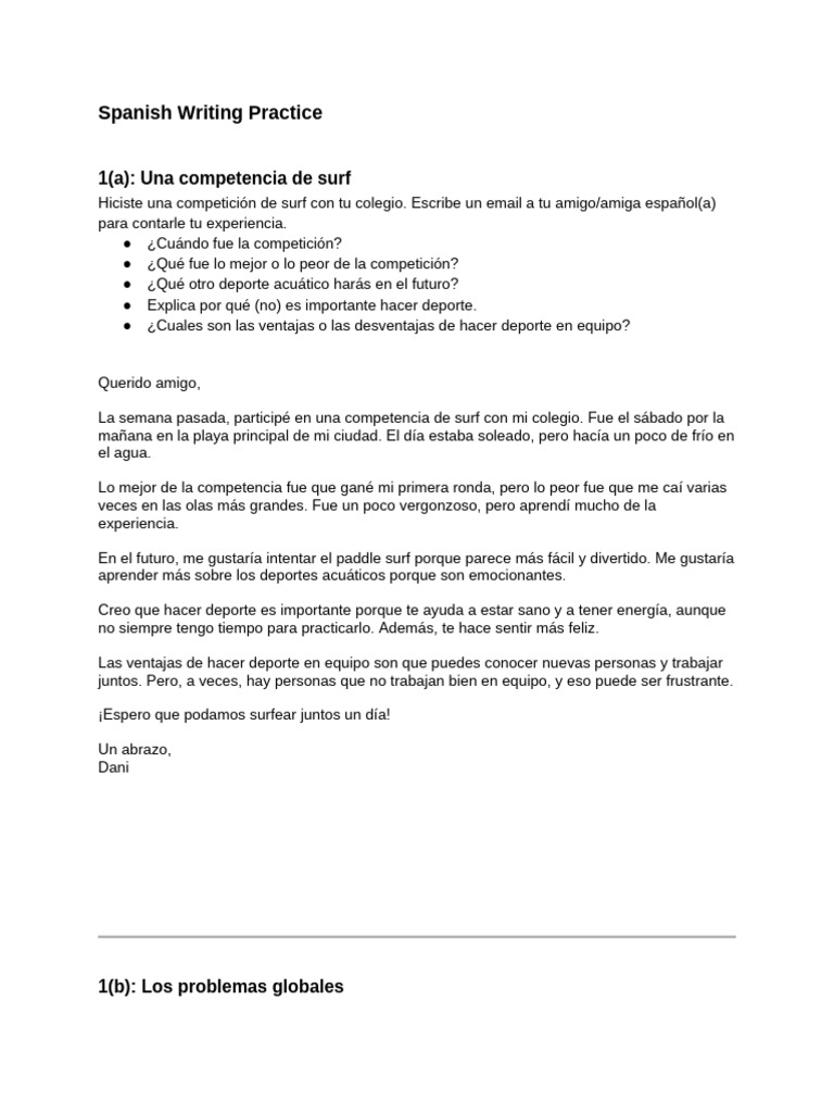 Spanish Writing Practice | PDF | Cumpleaños