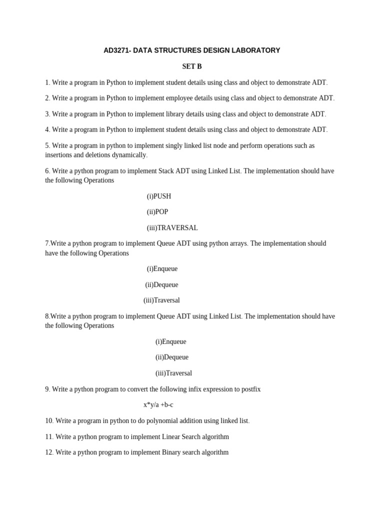 Data Structure Design Set B Pdf Queue Abstract Data Type Algorithms