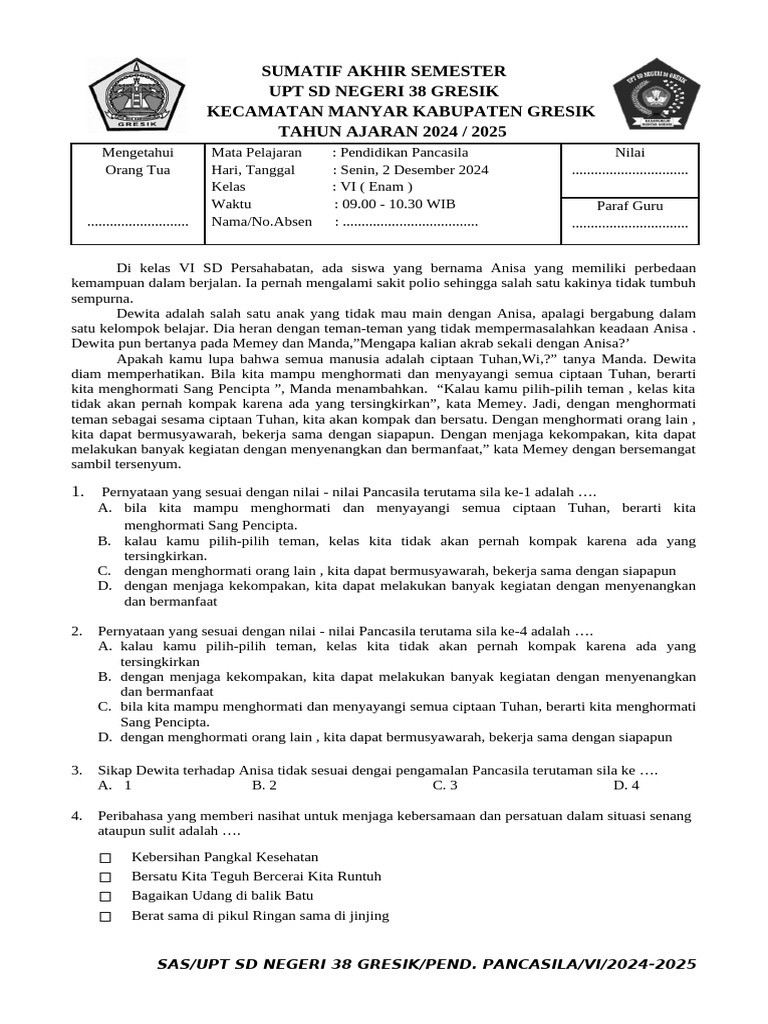 Pend. Pancasila Sas 1 | PDF