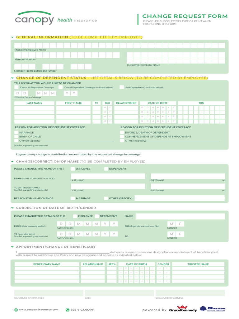 Canopy - Change - Request - Form (Highlighted) | PDF | Alcoholism | Hiv/Aids