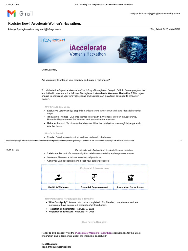 Infosys - Iaccelerate Women's Hackathon | PDF | Cyberspace | World Wide Web
