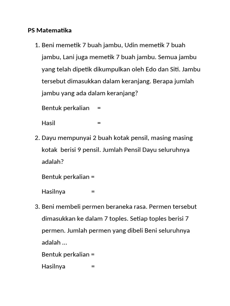 PS Matematika Perkalian 2C | PDF