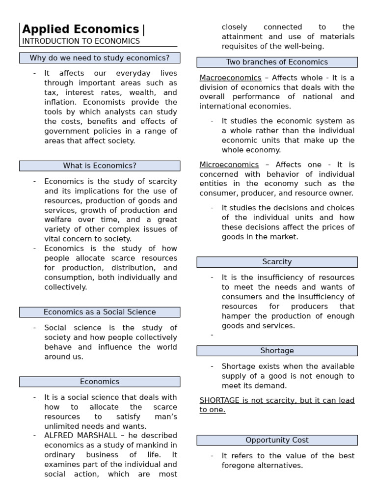 Introduction to Applied Economics Concepts | PDF | Economics | Gross ...