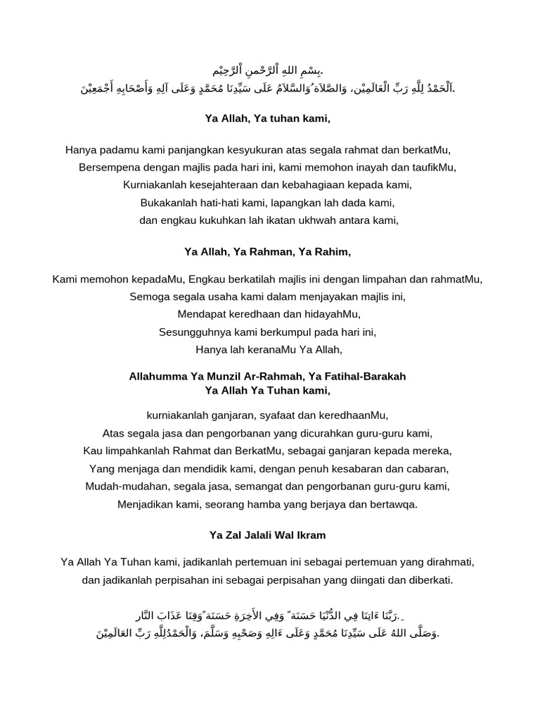 DOA MAJLIS PERPISAHAN DAN GURU | PDF