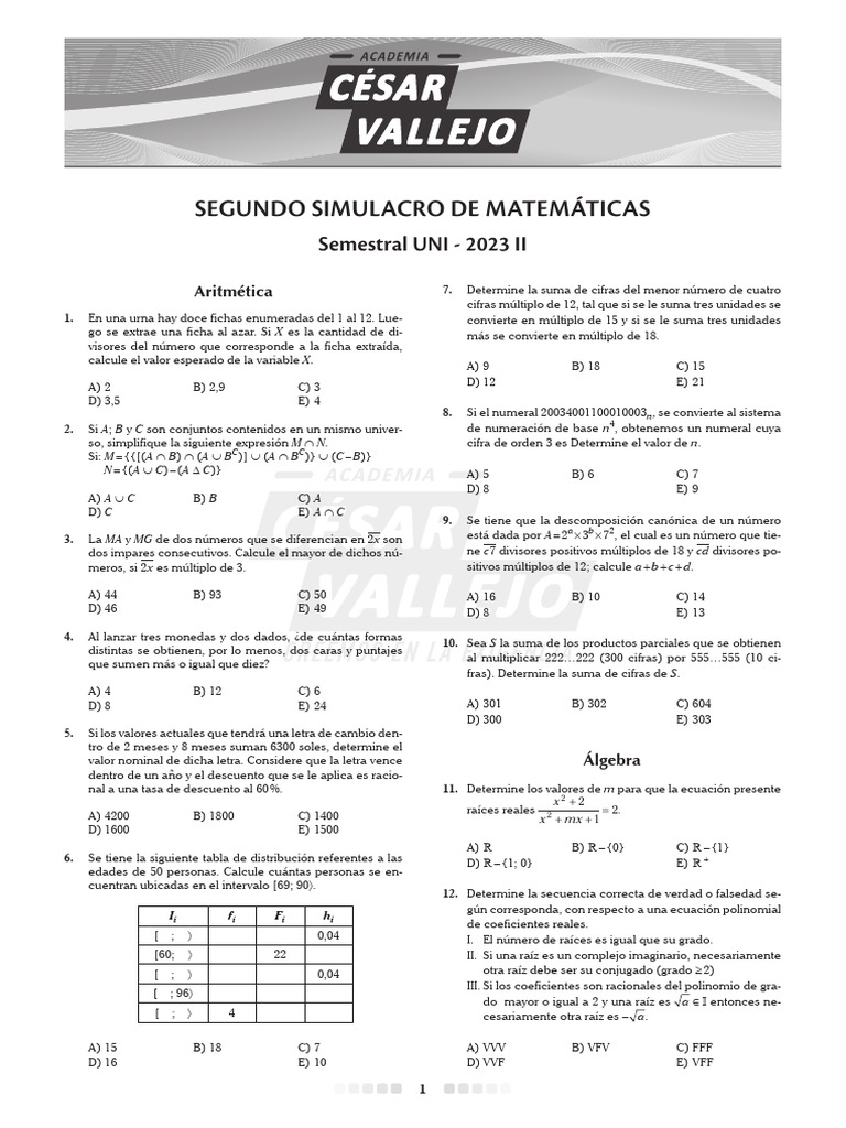 2 Sim Mat SCV-1 | PDF | Ecuaciones | Trigonometría