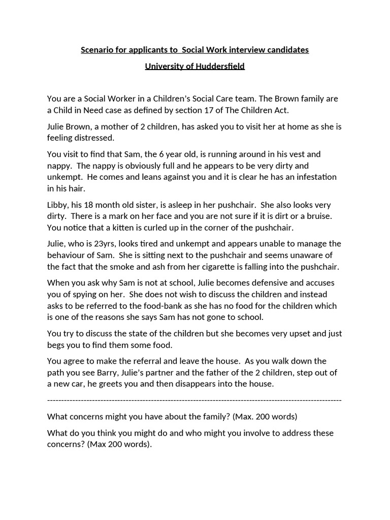 Scenario For Social Work Interview Candidates | PDF