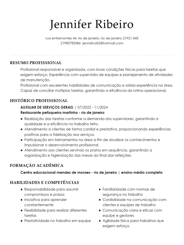 Jennifer Ribeiro Curriculo | PDF