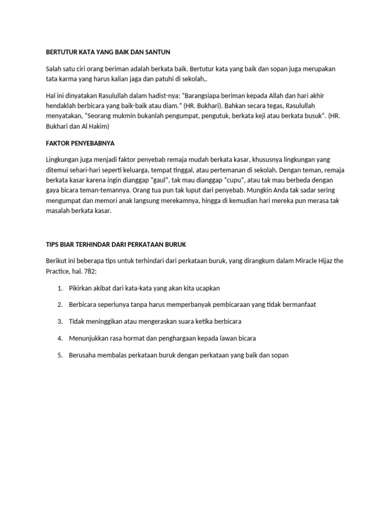 BERTUTUR KATA YANG BAIK DAN SANTUN | PDF