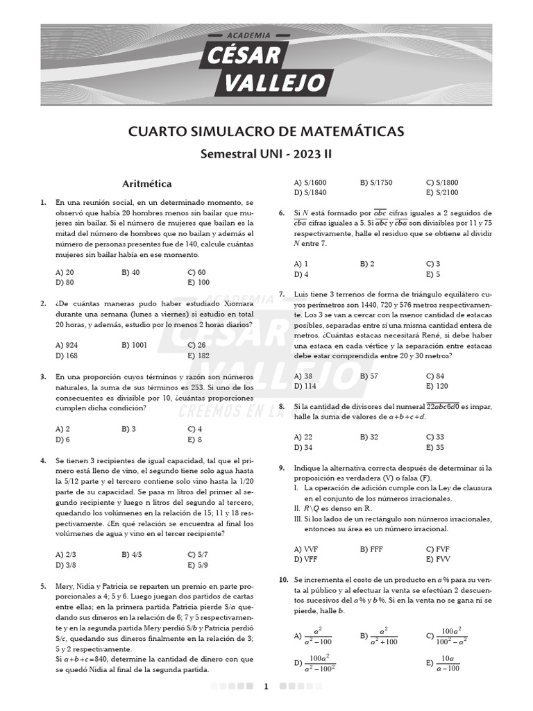 Simulacro Matemáticas UNI 2023 II | PDF | Geometría Elemental | Geometría euclidiana