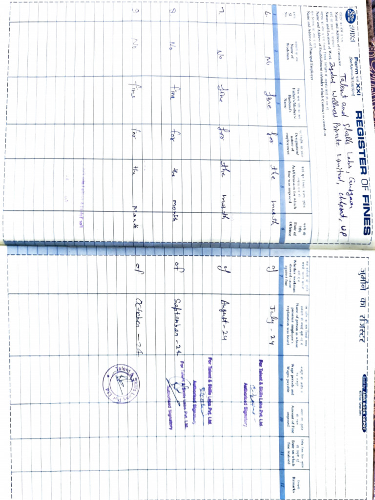 Register of Fines for Employment Records | PDF