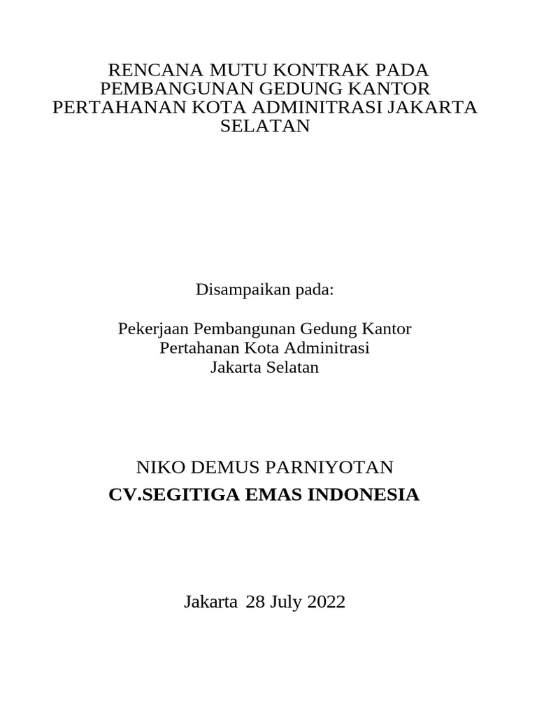 Rencana Mutu Kontrak Gedung Jakarta Selatan | PDF