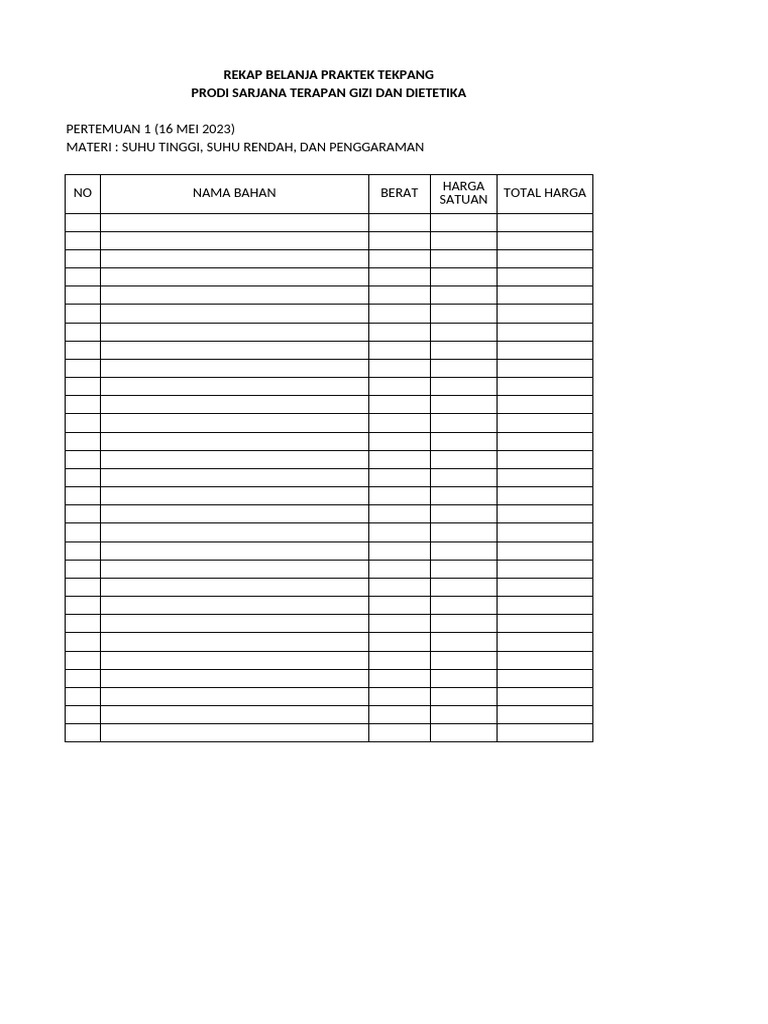 Form Rekap Belanja | PDF