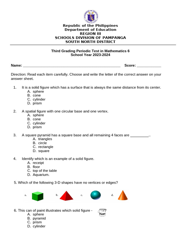 Math-6_Q2-Examdocx-1 (2) | PDF | Area | Triangle