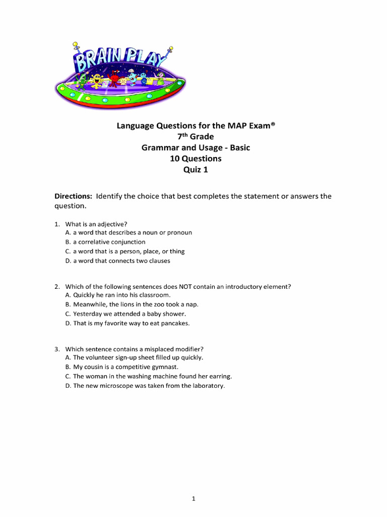 MAP 7th Grade Language Use Tests | PDF