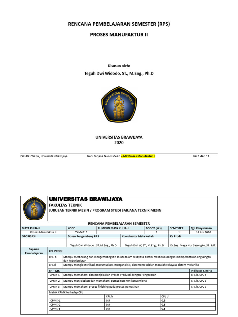 RPS Proses Manufaktur Ii Teguh | PDF