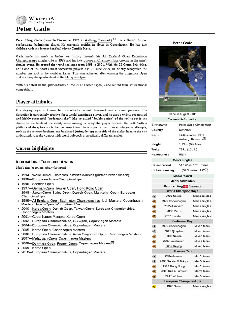 Peter_Gade | PDF | Summer Olympic Games | Sports Competitions