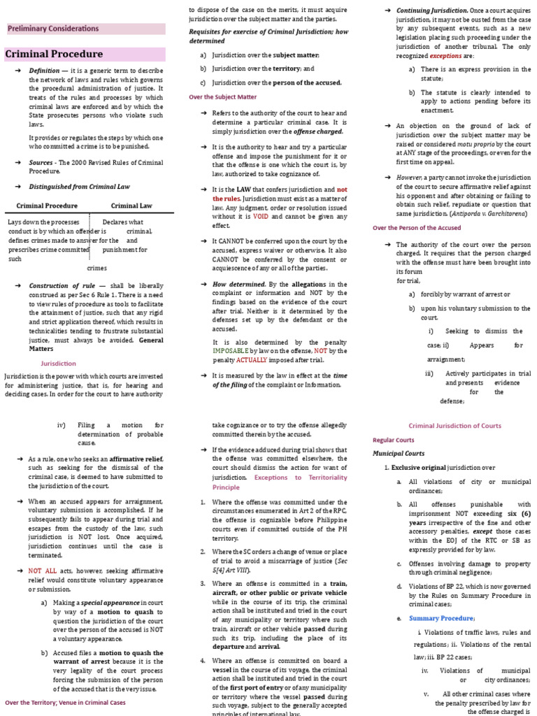 Handout in CLJ 6 Criminal Procedure | PDF | Prosecutor | Jurisdiction